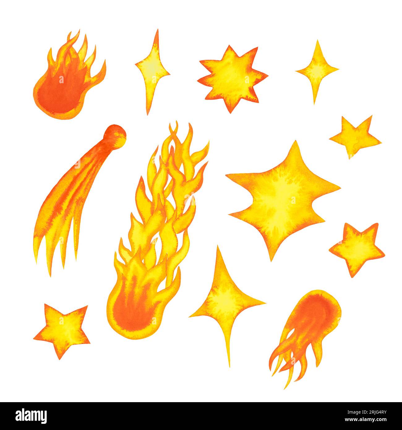 Set of watercolor cosmic stars and meteors. Cosmos illustration hand ...