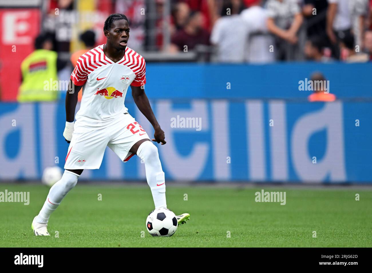 LEVERKUSEN - Castello Lukeba of RB Leipzig during the Bundesliga match ...