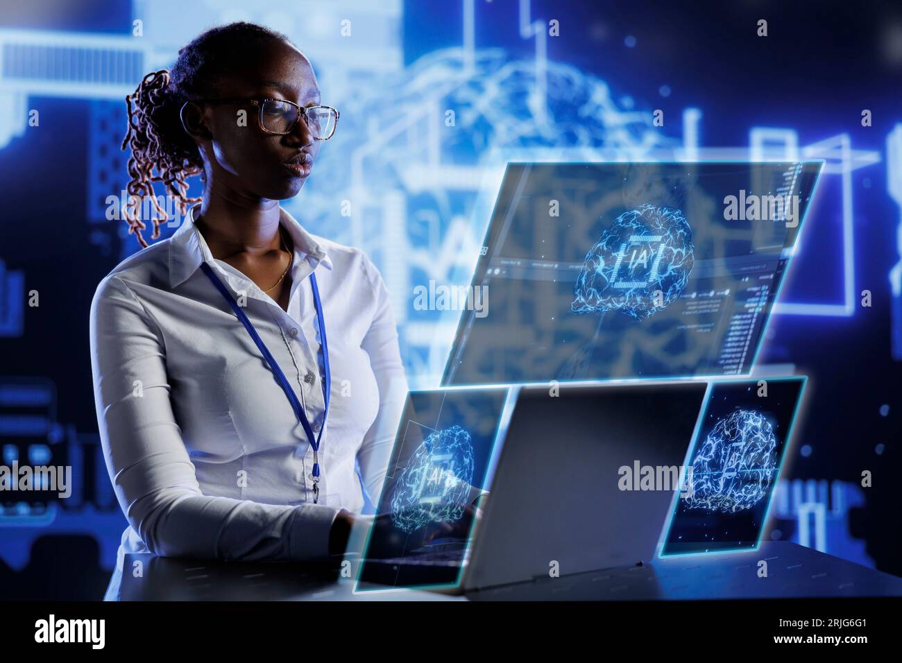 African american scientist using cognitive computing simulating human ... African american scientist using cognitive computing simulating human ...
