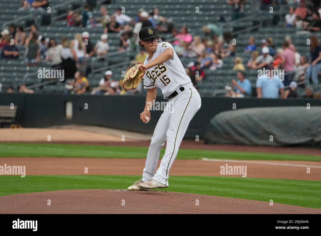 August 19 2023: Salt Lake pitcher J.D. Hammer (15) throws a pitch ...