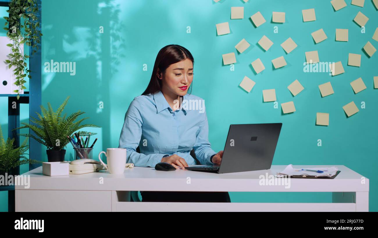 Cheerful office worker in online videocall having relaxing exciting ...