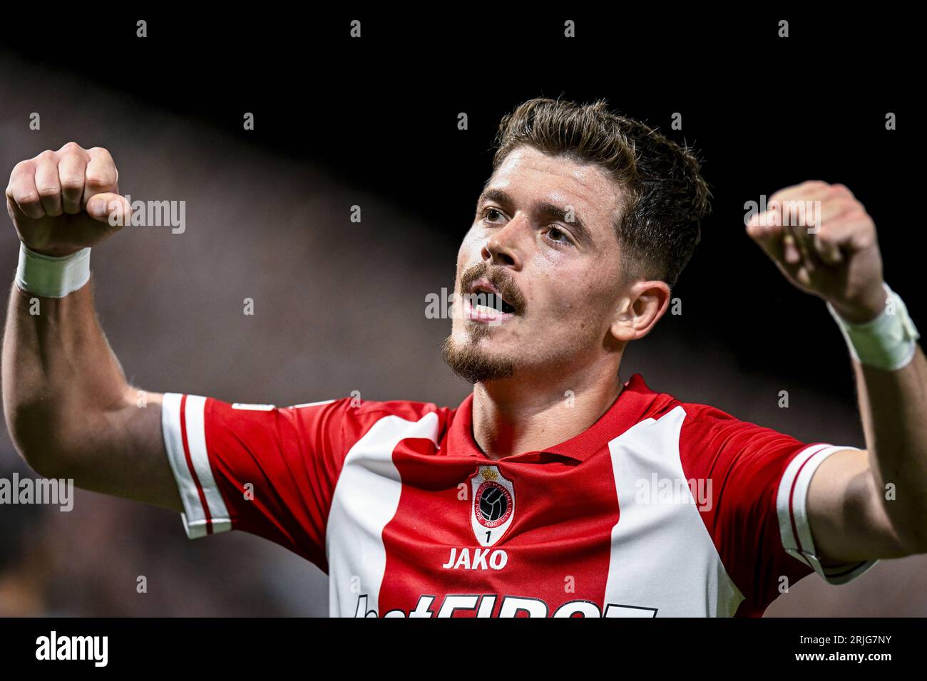 Antwerp, Belgium. 22nd Aug, 2023. Antwerp's Arbnor Muja celebrates ...