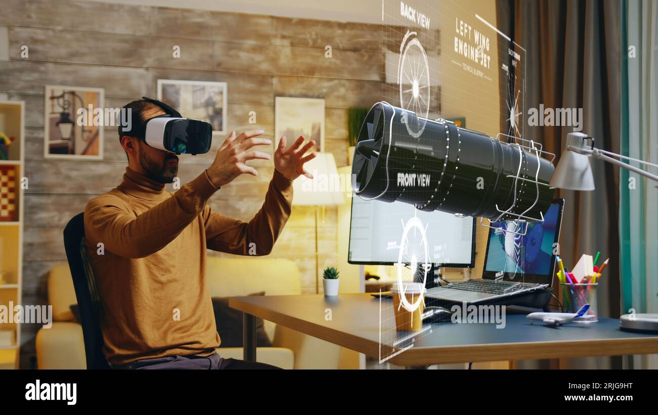 Cad expert manufacturing machine product parts on computer using augmented reality technology ...