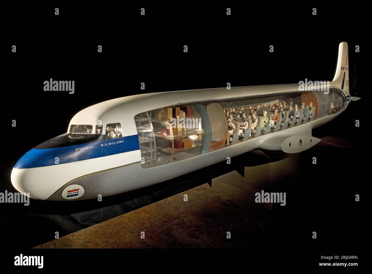 Model of a 1950's era Douglas DC-7 aircraft showing the baggage area ...