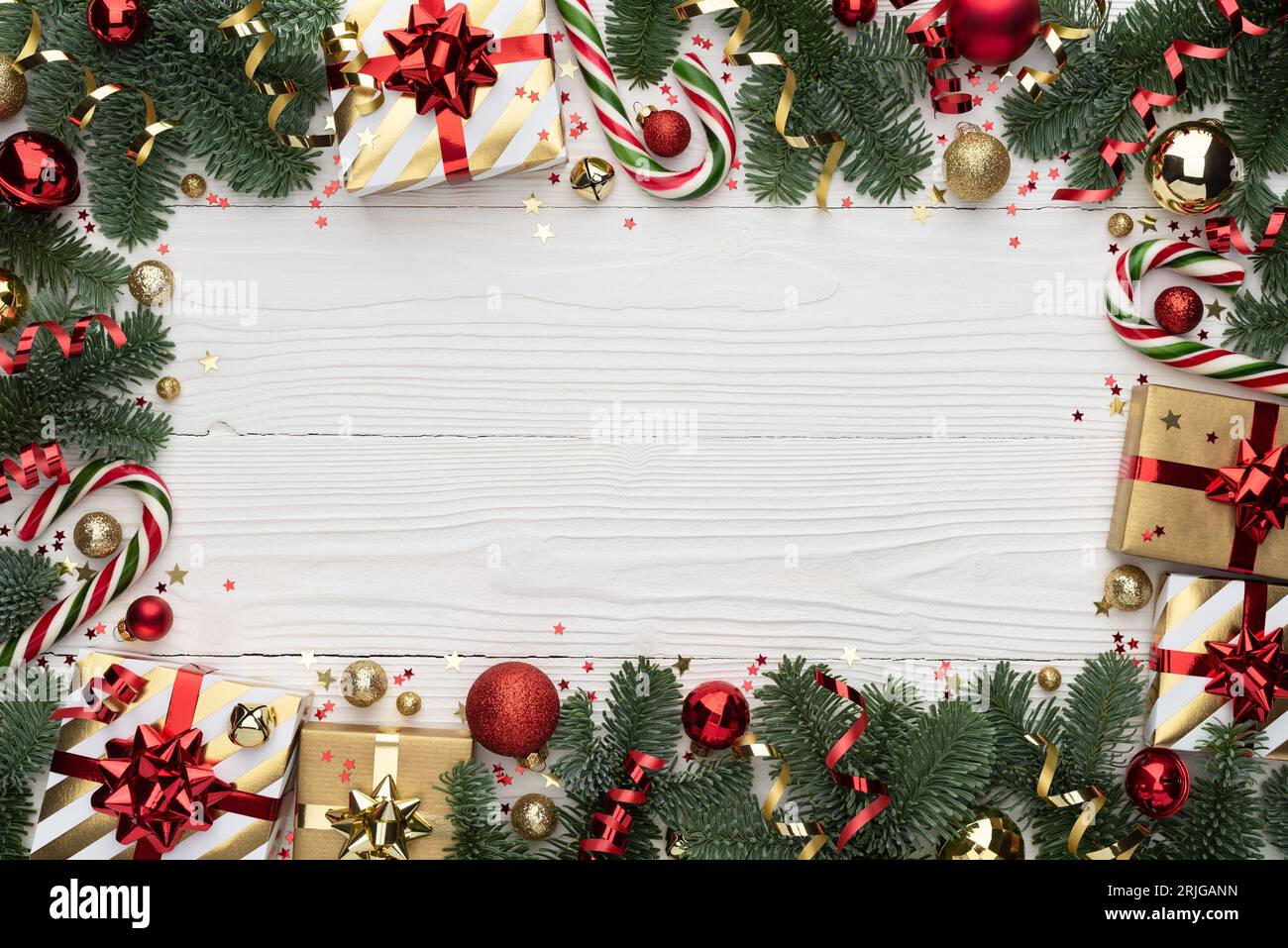 Christmas Frame on White Background with Christmas Decorations Stock ...