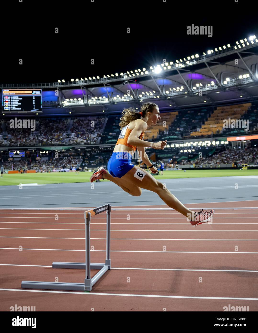 BUDAPEST - Femke Bol in action on the 400 meters hurdles during the ...