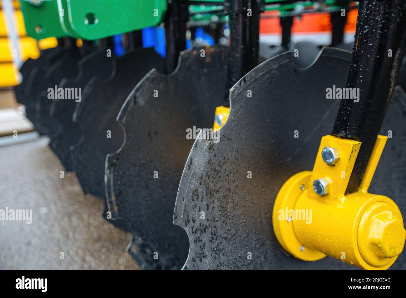 Working parts of new modern agricultural disc cultivator or harrow ...