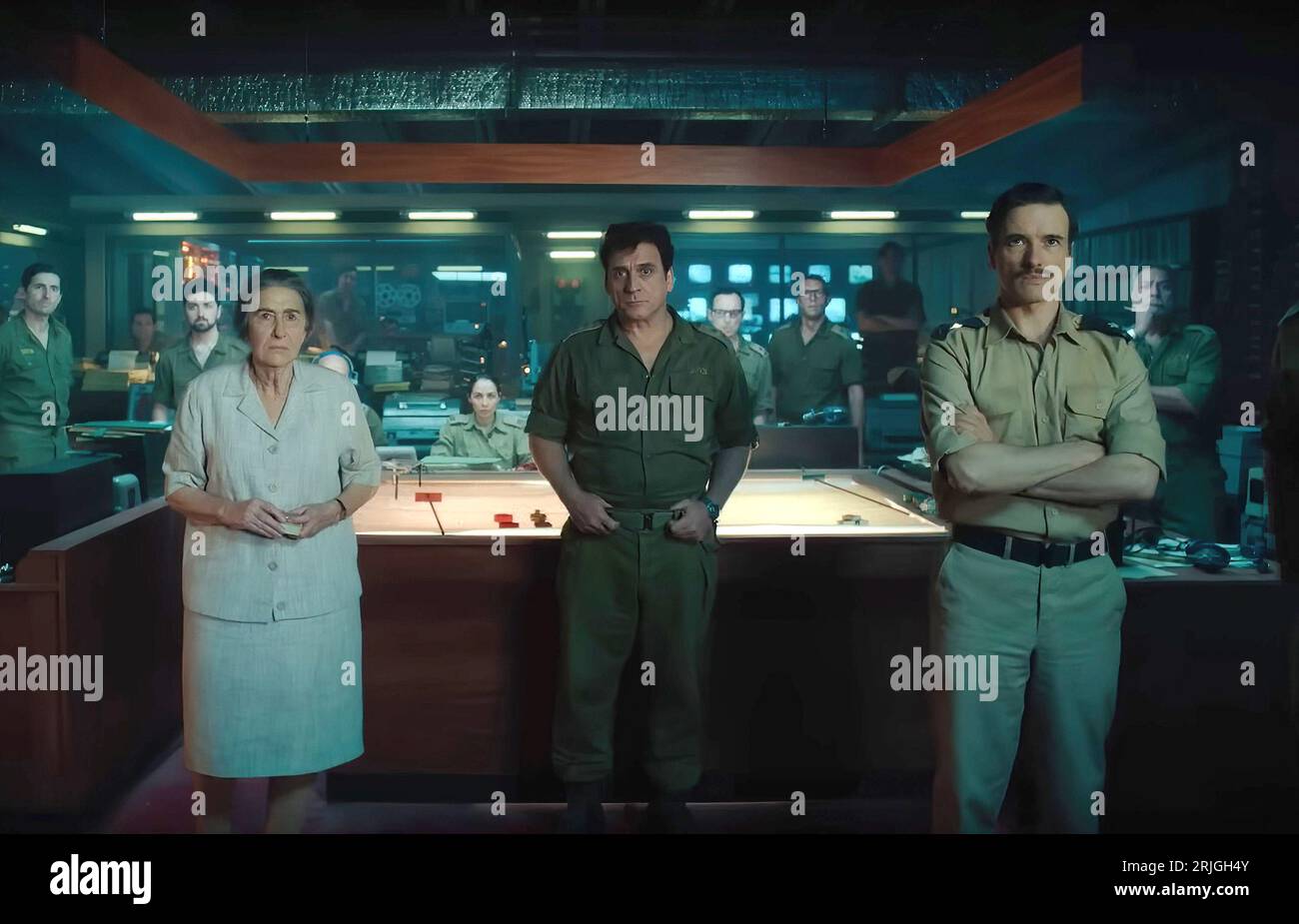 GOLDA, from left: Helen Mirren as Golda Meir, Lior Ashkenazi, Ed Stoppard, 2023. © Bleecker ...