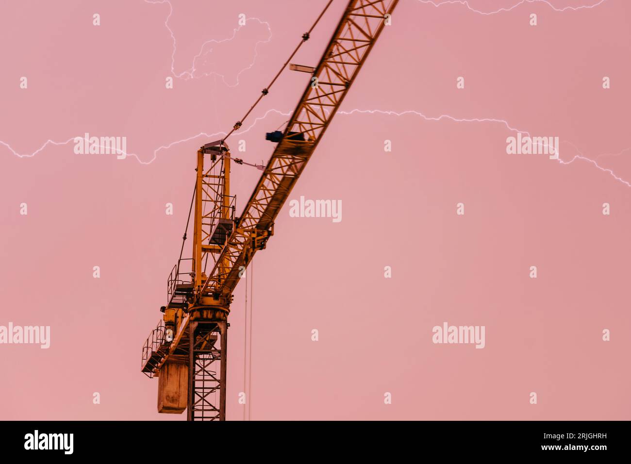 Crane and lightning, powerful thunderbolt. Weather risk assessments for ...