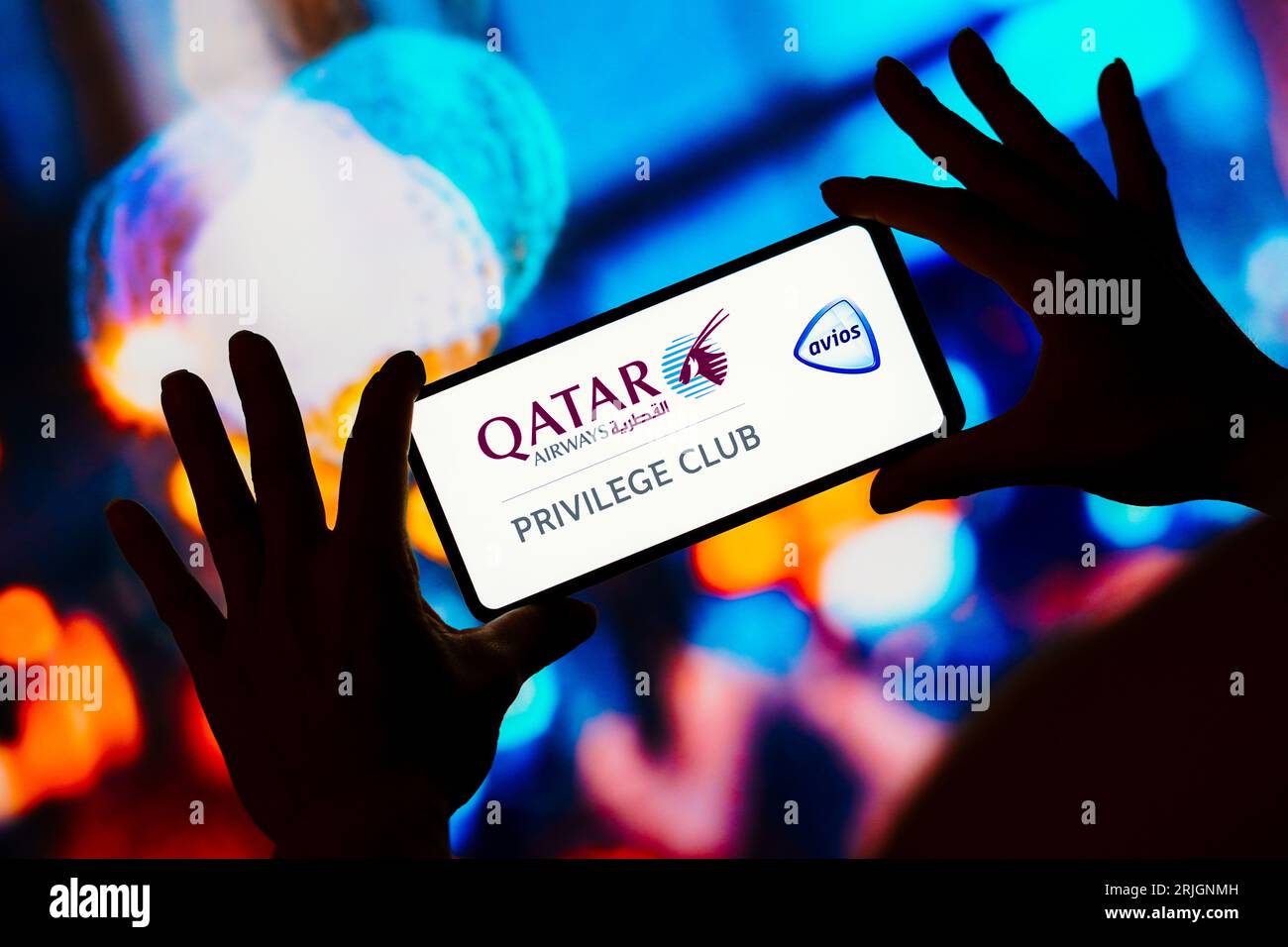 In this photo illustration, the Qatar Airways Privilege Club logo seen ...