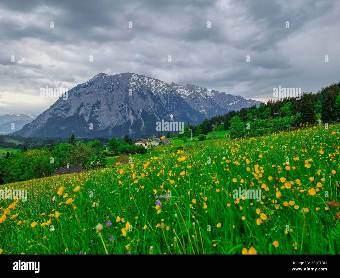 Austrian landscape with Grimming mountain (2.351 m),an isolated peak in ...