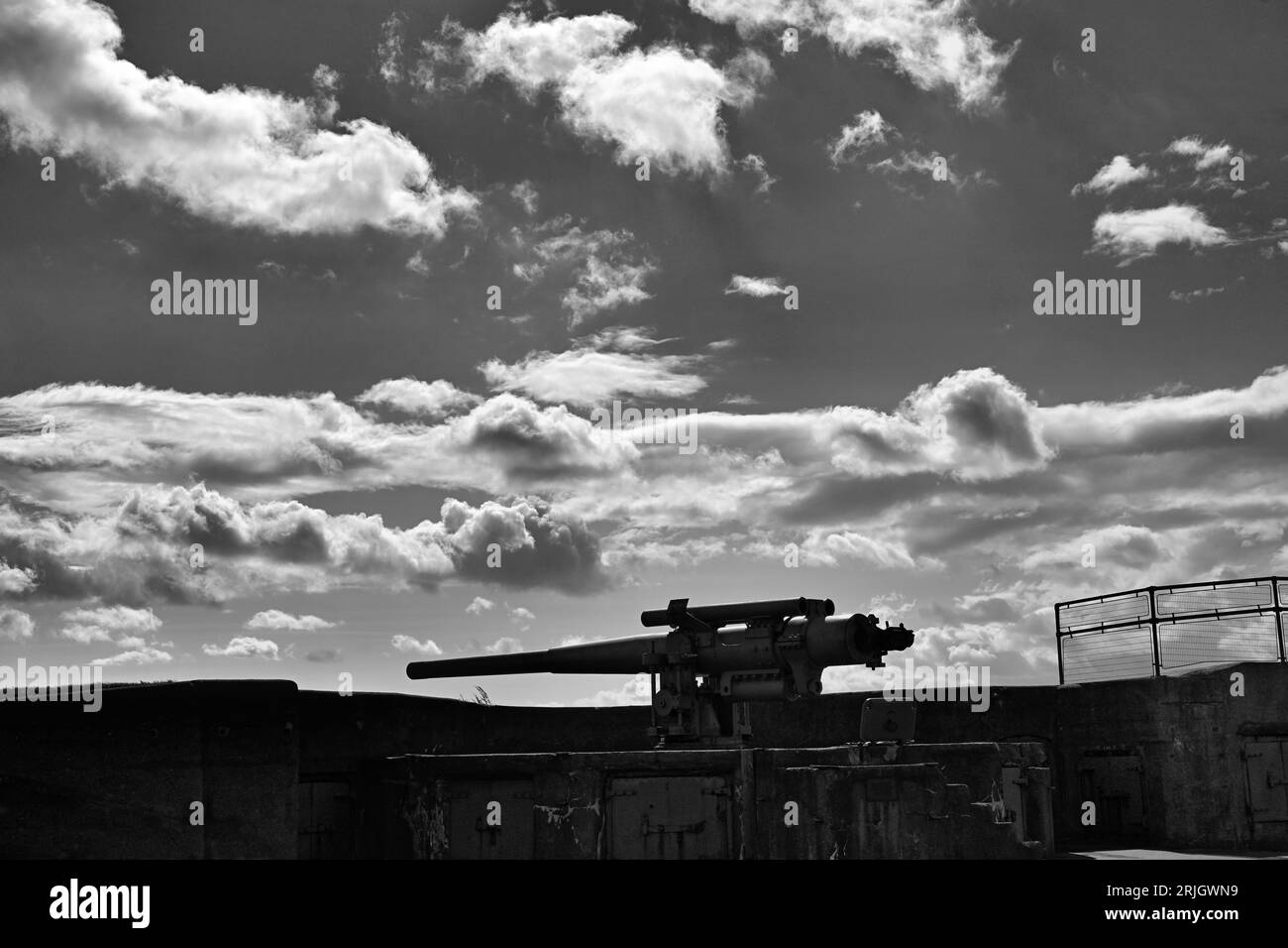 WWII five inch anti ship coastal protection naval gun inside Tynemouth ...