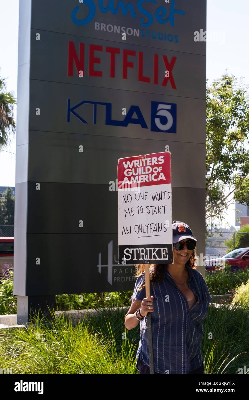 Los Angeles, USA. 22 Aug, 2023. SAG-Aftra writers on strike outside the ...