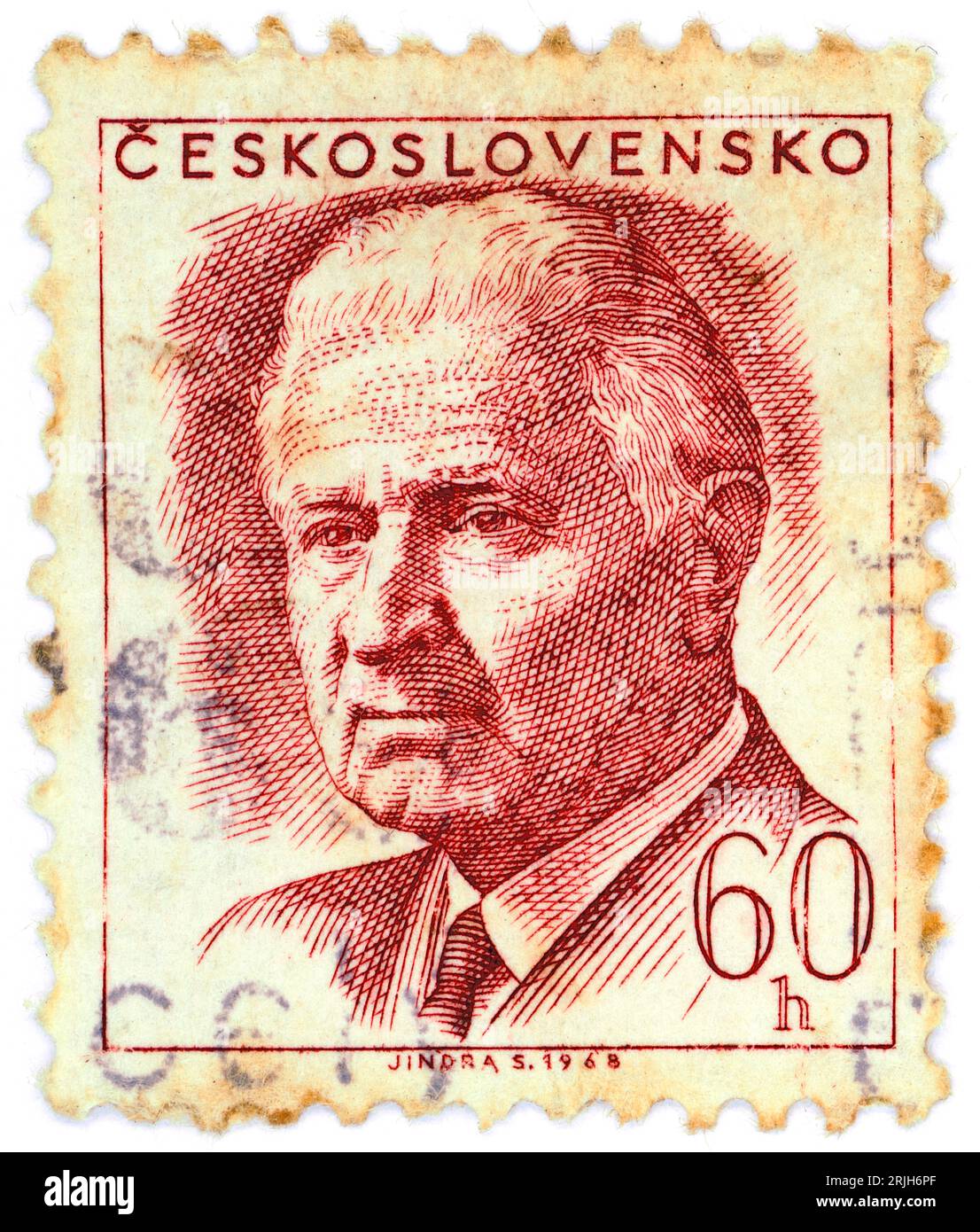 Ludvík Svoboda (1895 – 1979). Postage stamp issued in Czechoslovakia in ...