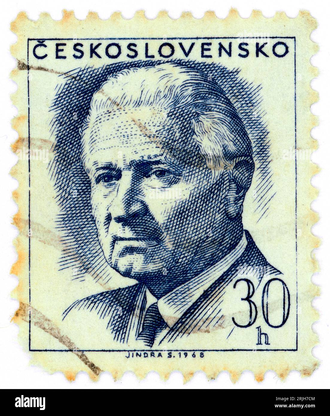 Ludvík Svoboda (1895 – 1979). Postage stamp issued in Czechoslovakia in ...