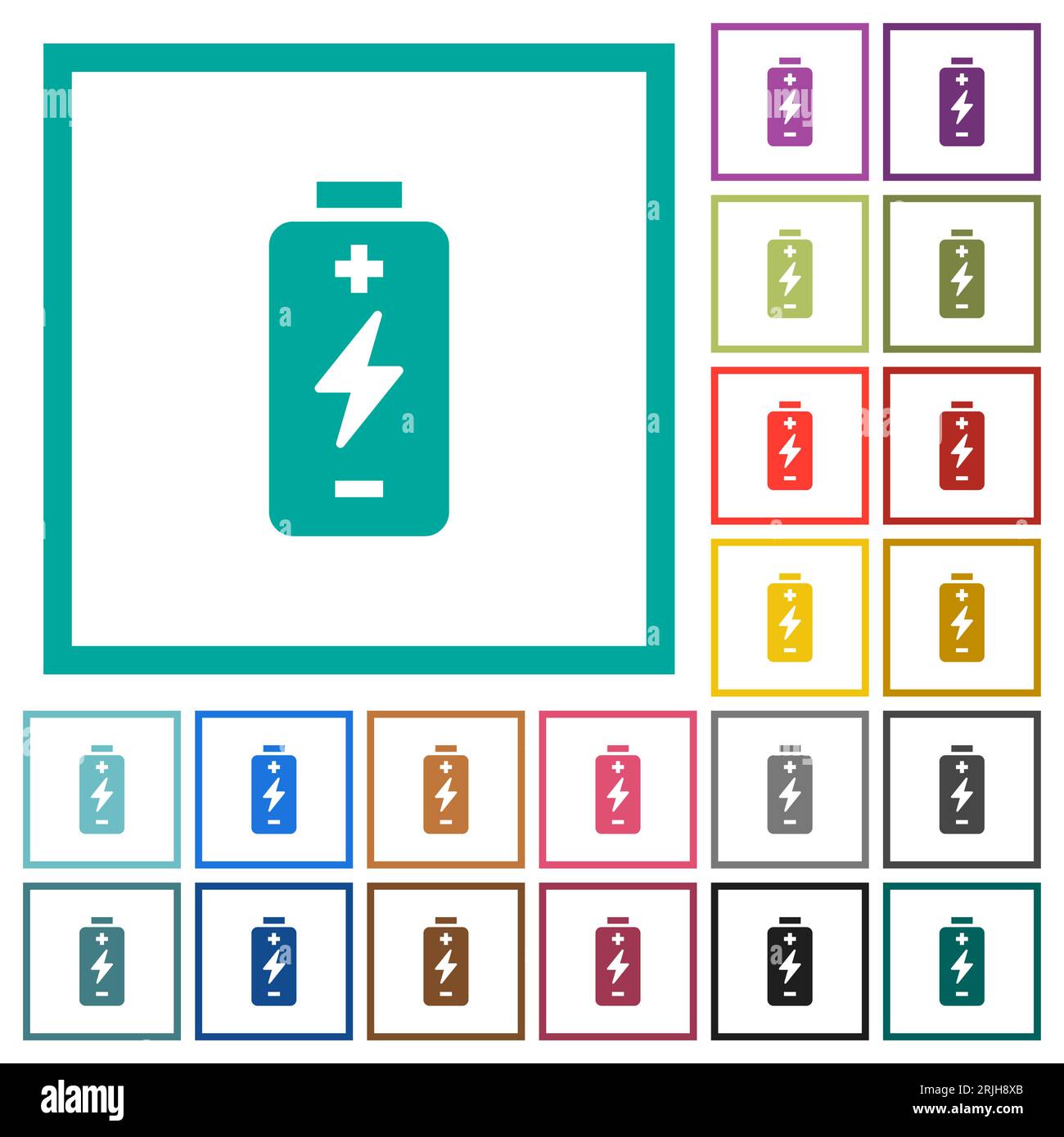 Battery with energy symbol flat color icons with quadrant frames on ...