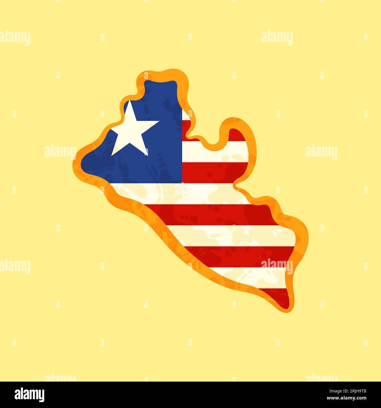 Map of Liberia colored with the flag and marked with a golden line in ...