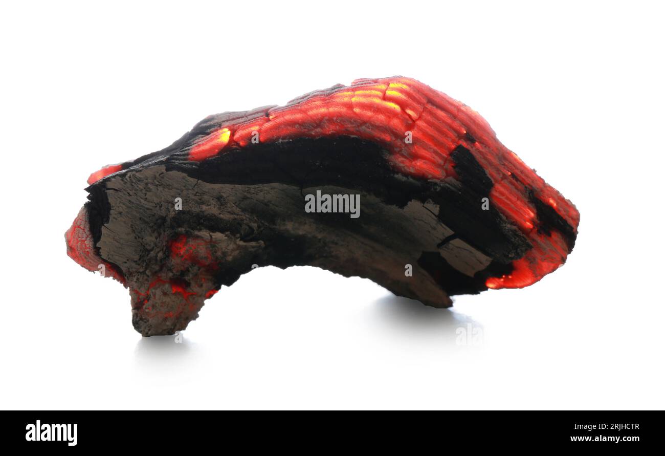 Piece of smoldering coal isolated on white Stock Photo - Alamy