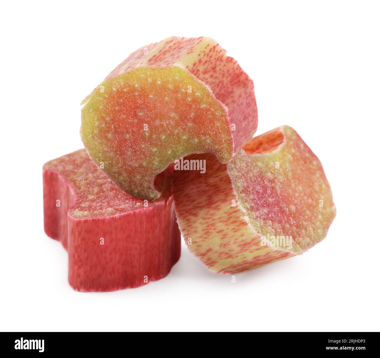 Pieces of ripe rhubarb isolated on white Stock Photo - Alamy