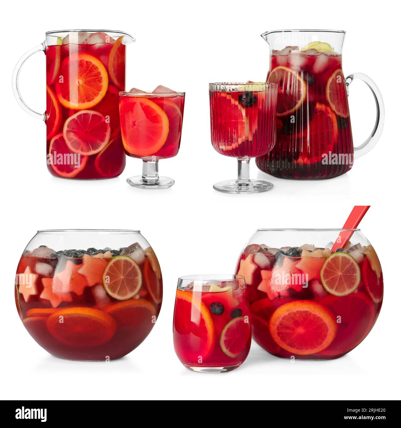 Set with tasty sangria in different glassware isolated on white Stock ...