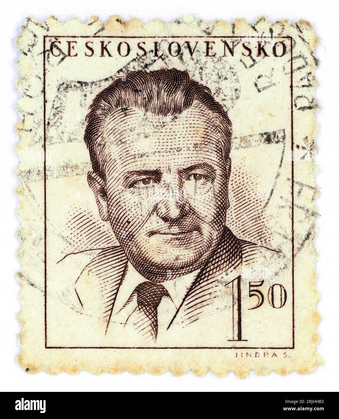 Klement Gottwald (1896 – 1953). Postage stamp issued in Czechoslovakia ...