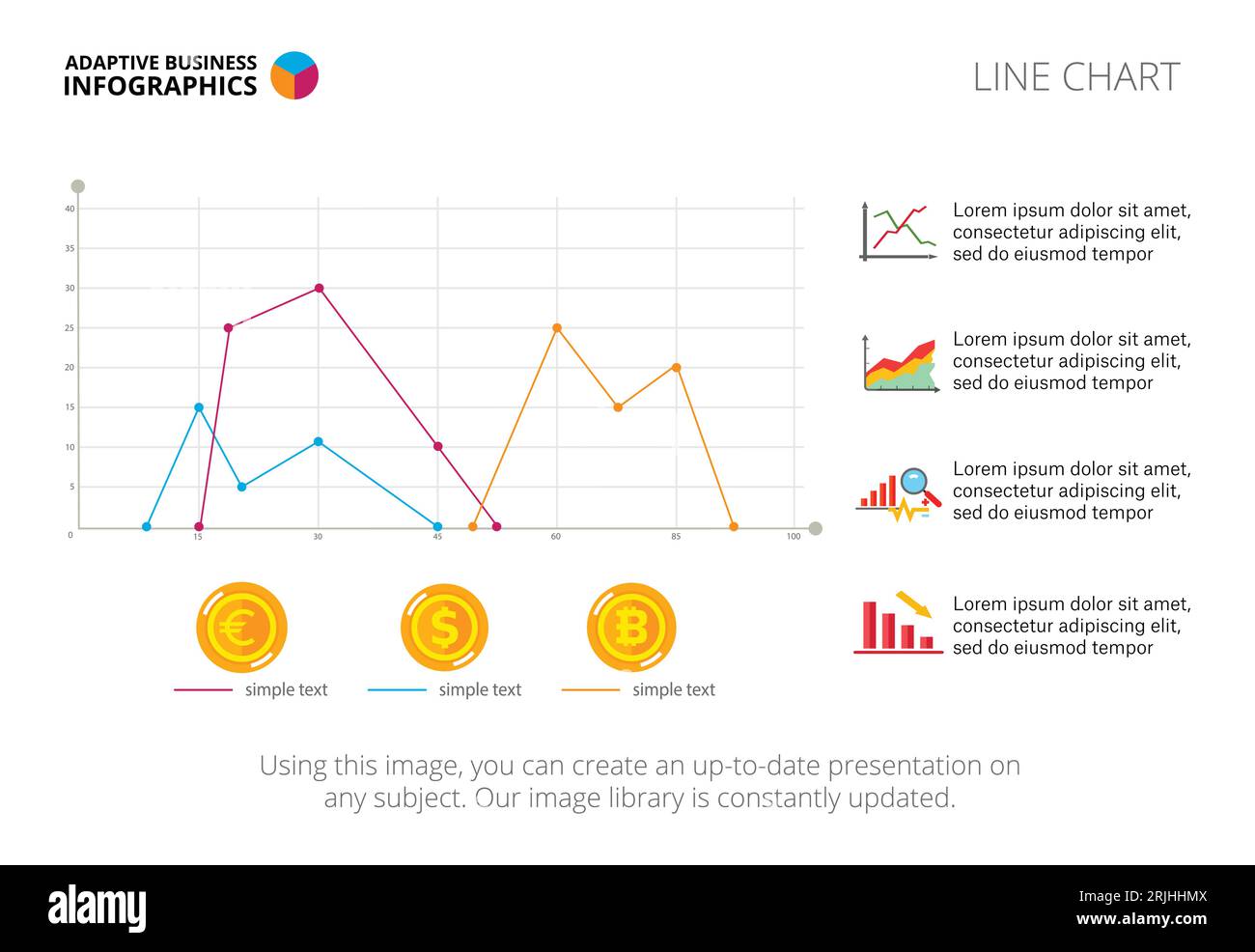Three Line Charts Slide Template Stock Vector Image & Art - Alamy