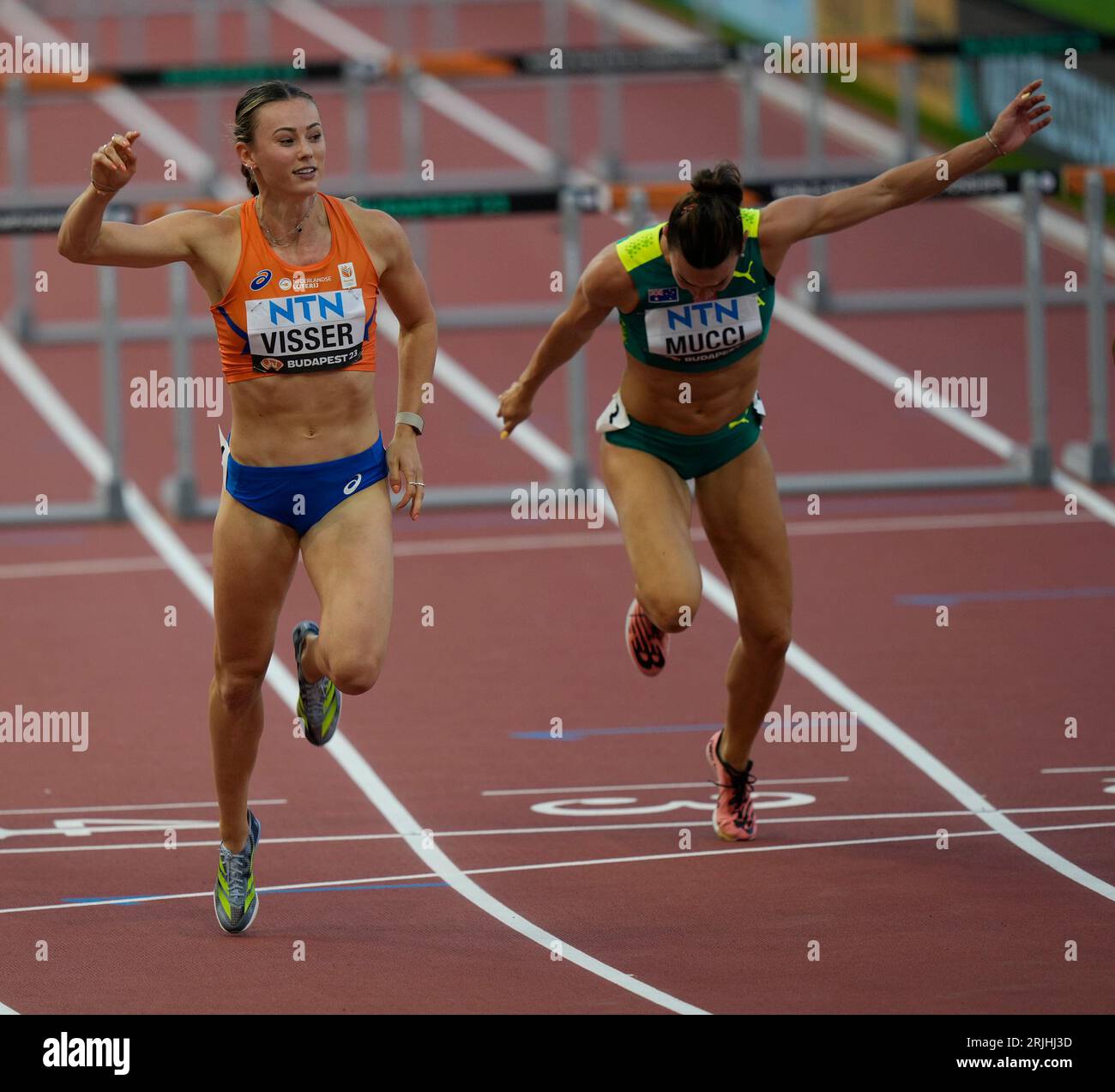 Budapest,HUN, 22 Aug 2023 Nadine Visser (NED) (L) Celeste Mucci (AUS) in action during the World ...