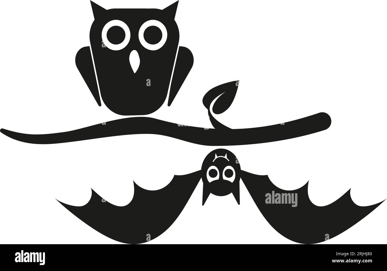 Owl and bat sitting on branch simple icon Stock Vector Image & Art - Alamy