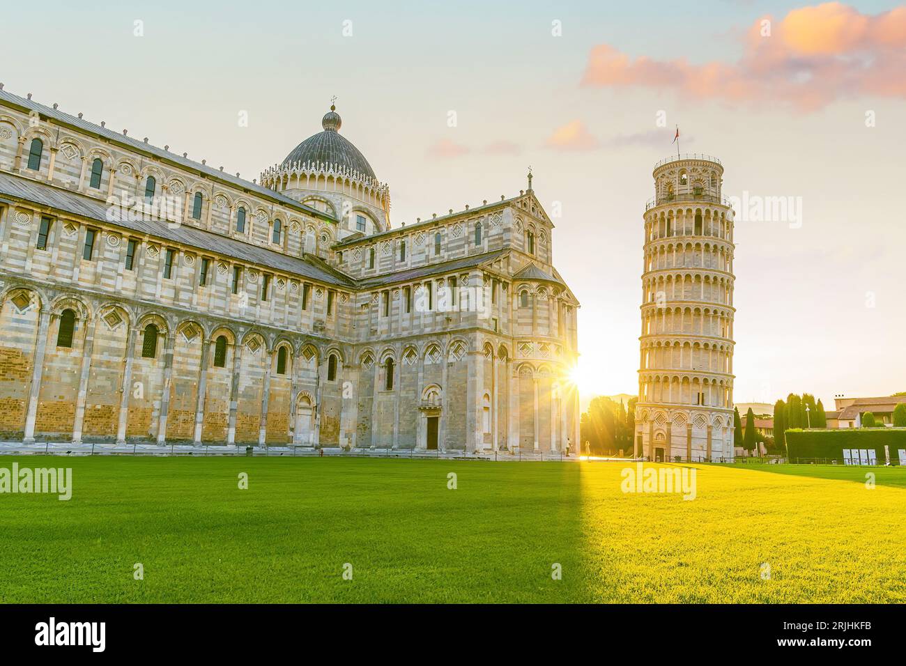 The Leaning Tower in Pisa, Italy with beautiful sunrise Stock Photo - Alamy
