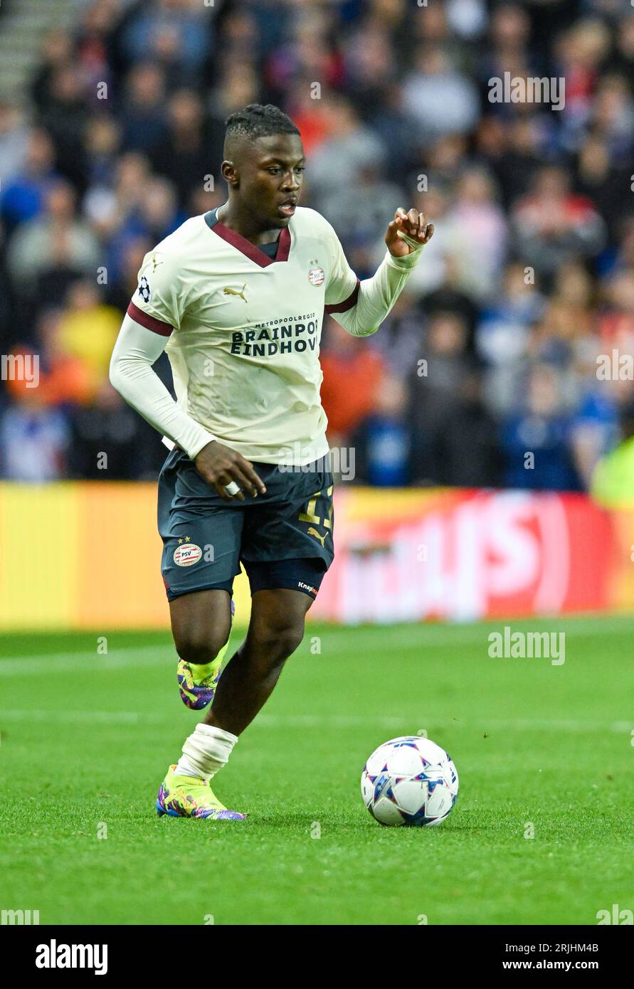 Glasgow, UK. 22nd Aug, 2023. Johan Bakayoko of PSV Eindhoven during the ...