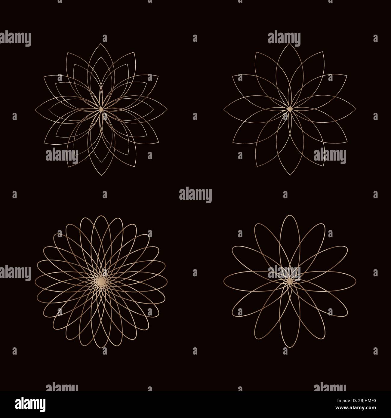 Round golden frame on a black background, golden element in art deco style. Vector abstract ...