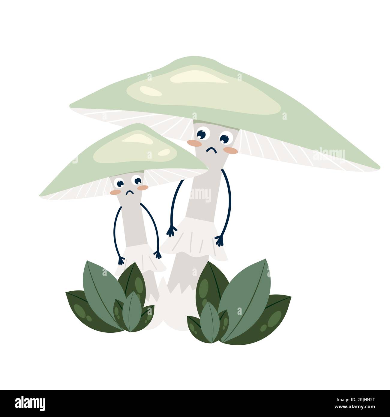 Funny pale toadstools with faces, childrens cartoon character. Edible ...