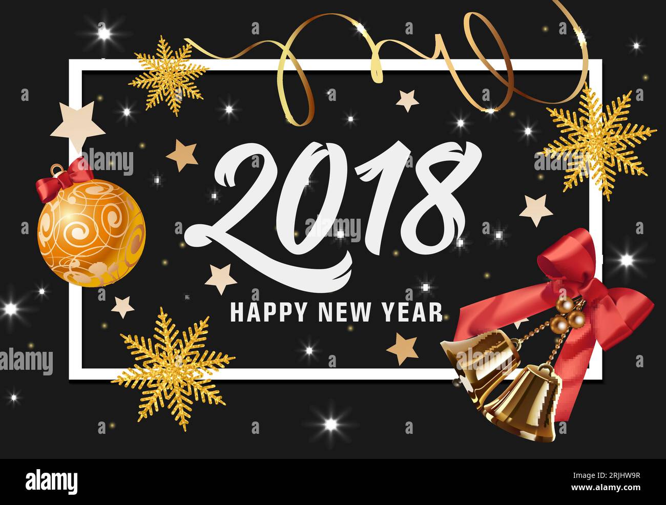 Happy New Year lettering with baubles and bells Stock Vector Image ...