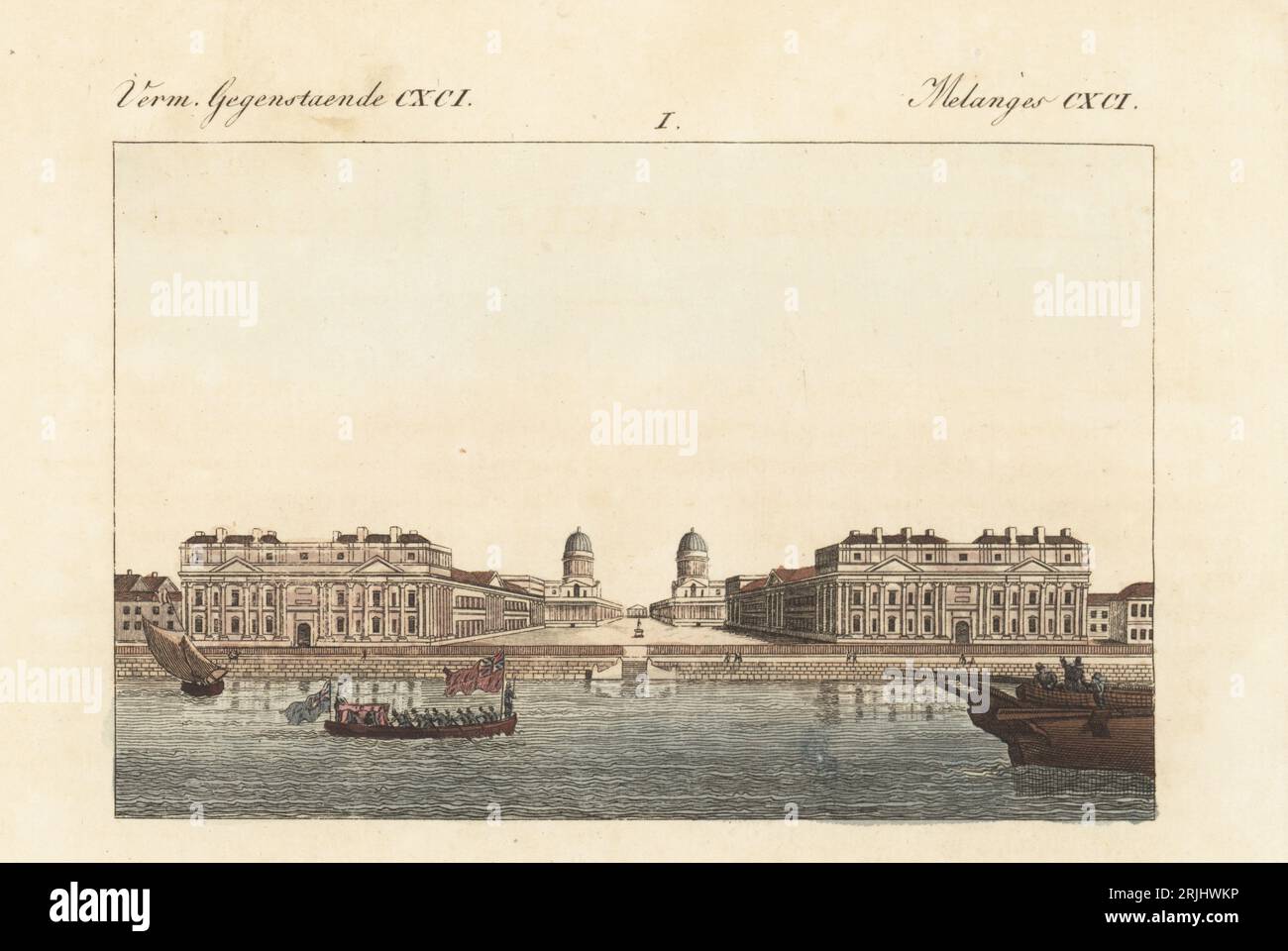 View of Greenwich Hospital from the River Thames, London. Home for ...