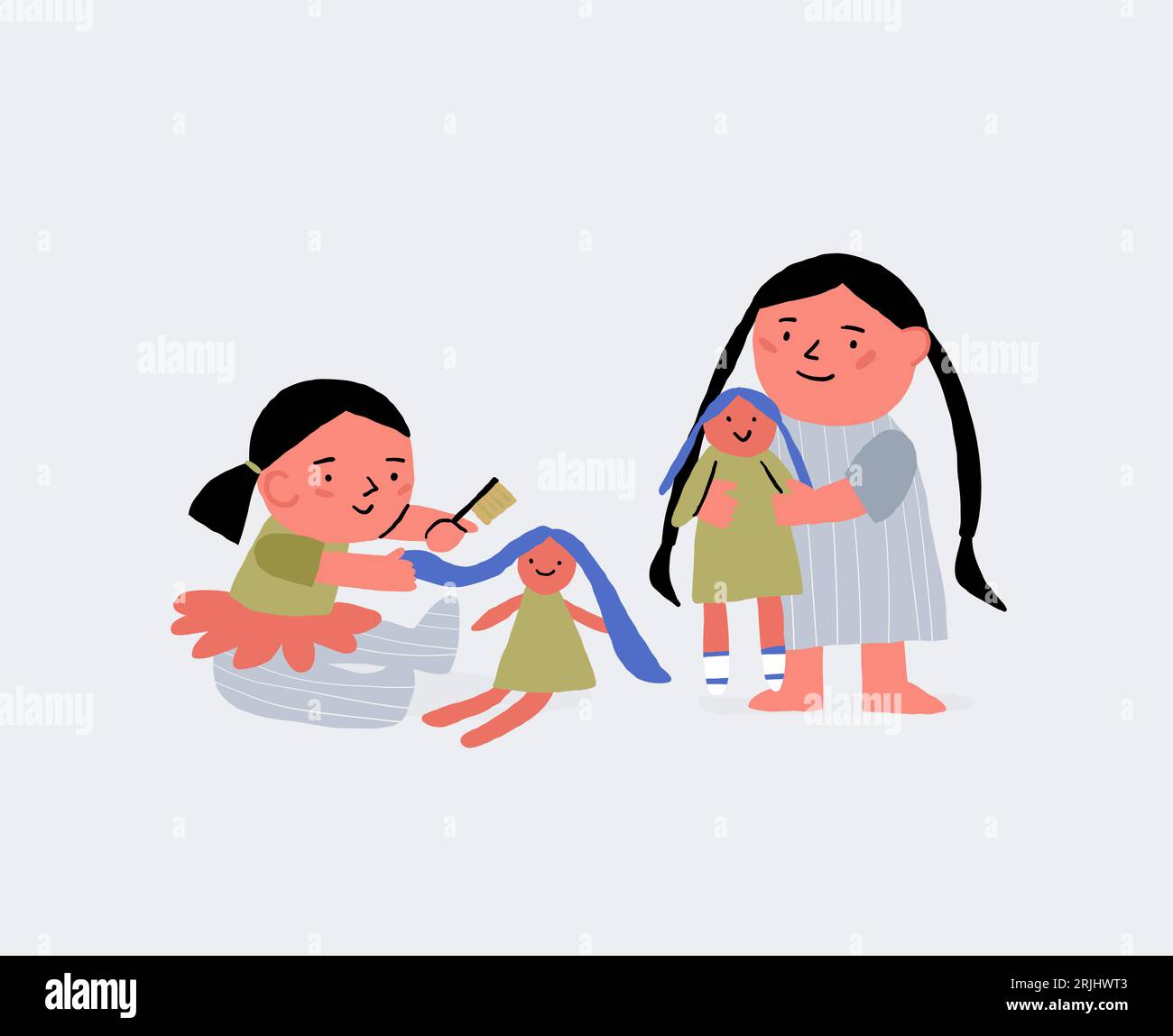 Cute illustration of children playing dolls. Siblings playing together ...