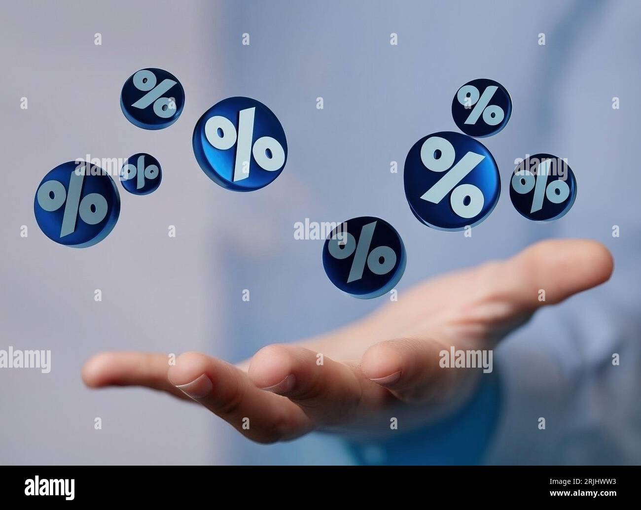 Executive hand throwing percentage symbols in the air, business concept ...