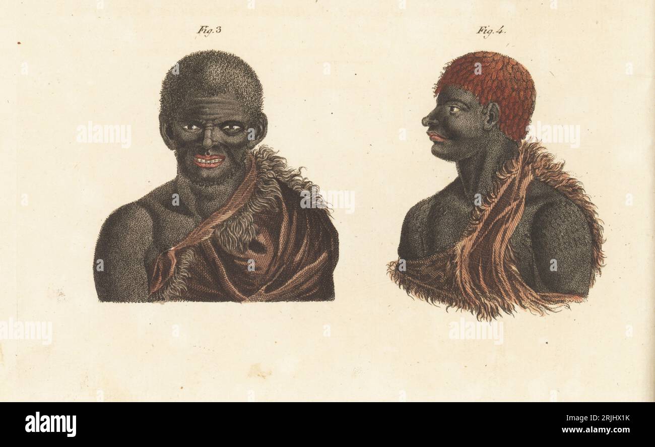 Aborigine people of Tasmania, 1807. Paraberi in animal-skin cloak 3 and ...