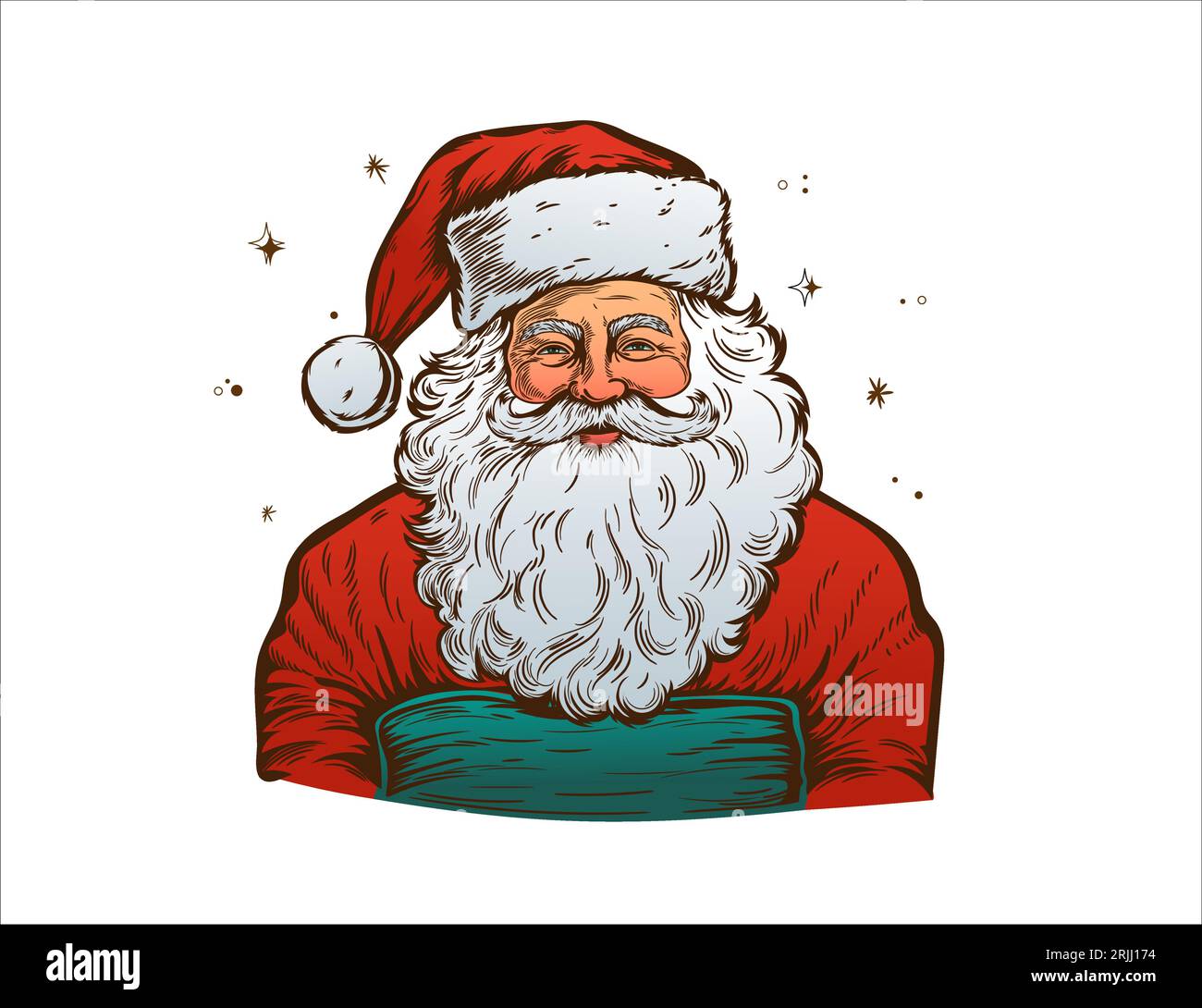 Portrait of a cute Santa in a Christmas hat and a wide belt. Vector ...