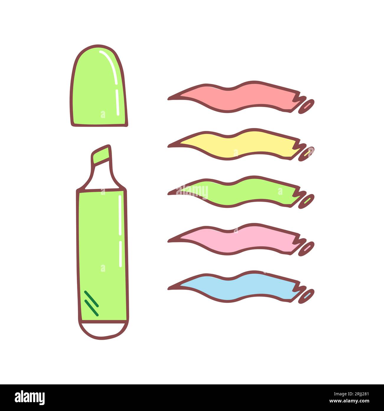Colorful marker pen. Hand drawn stationery supplies doodle. Vector ...