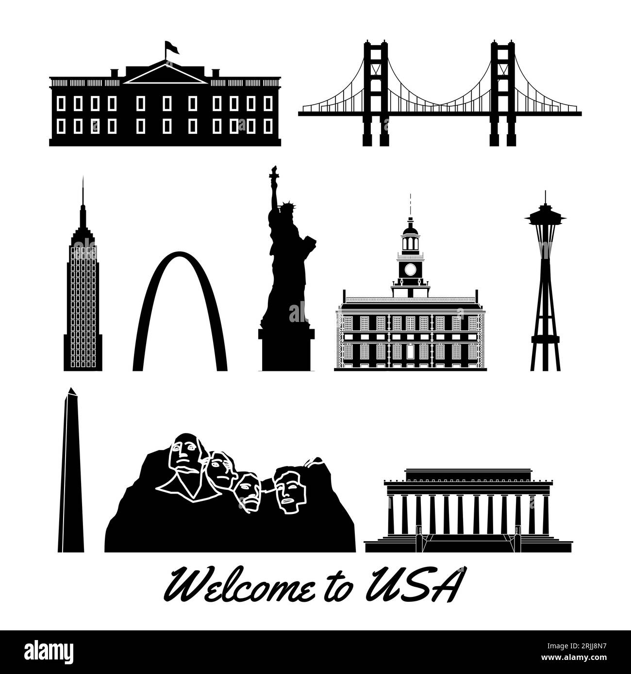 set of usa famous landmarks by silhouette style,vector illustration ...