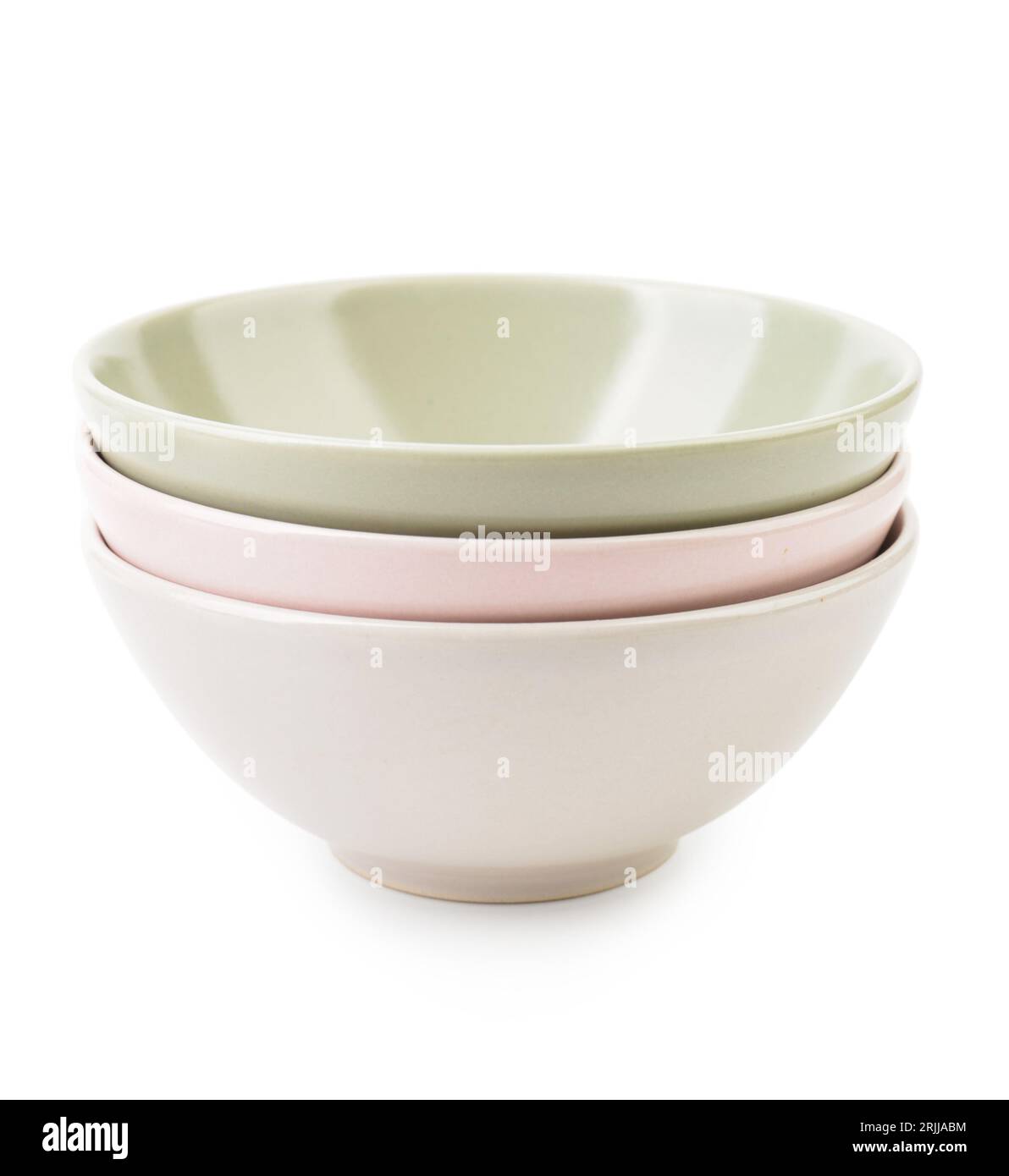 Set of color bowls on white background Stock Photo - Alamy