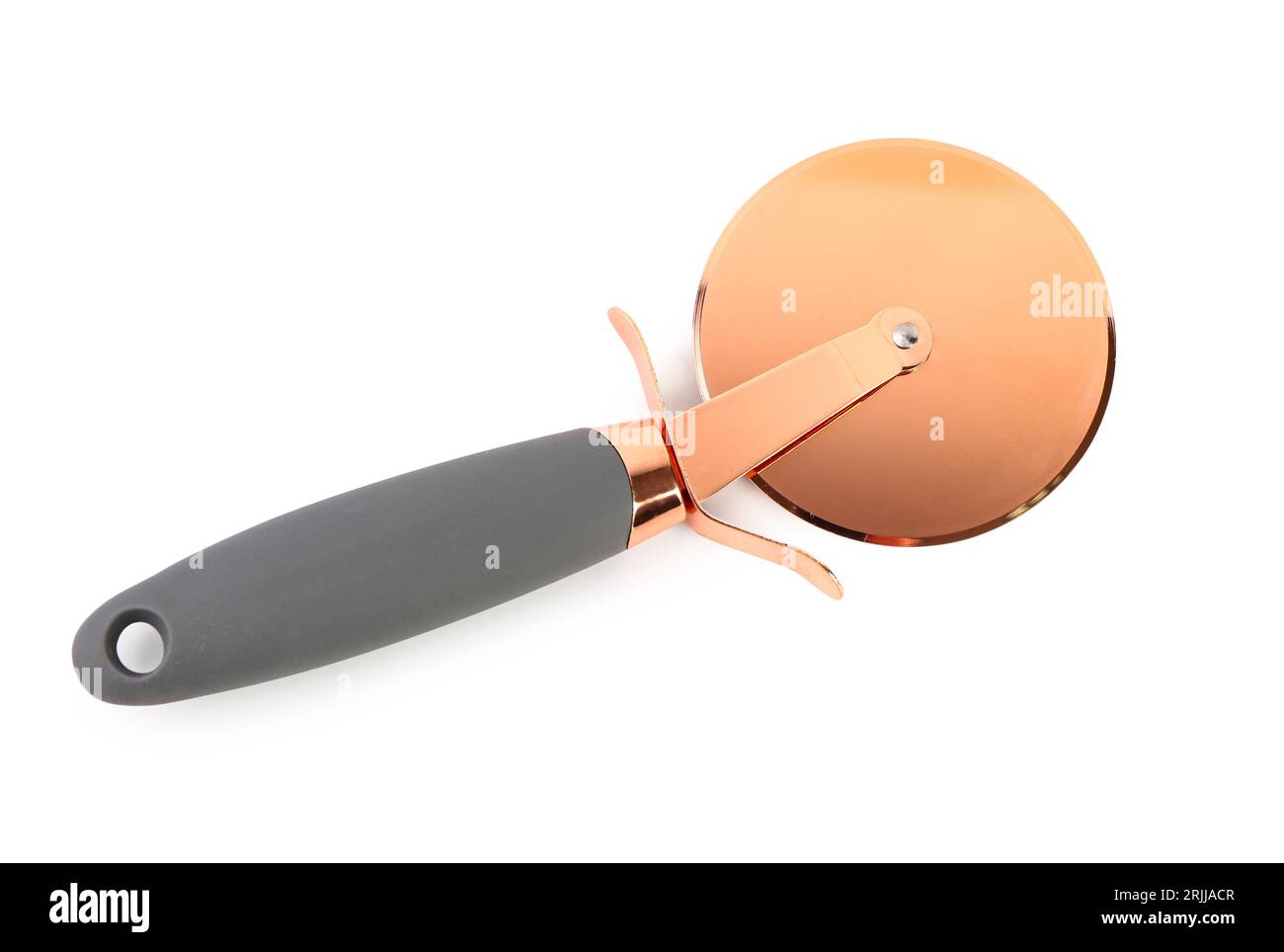 Stainless steel pizza cutter on white background Stock Photo - Alamy