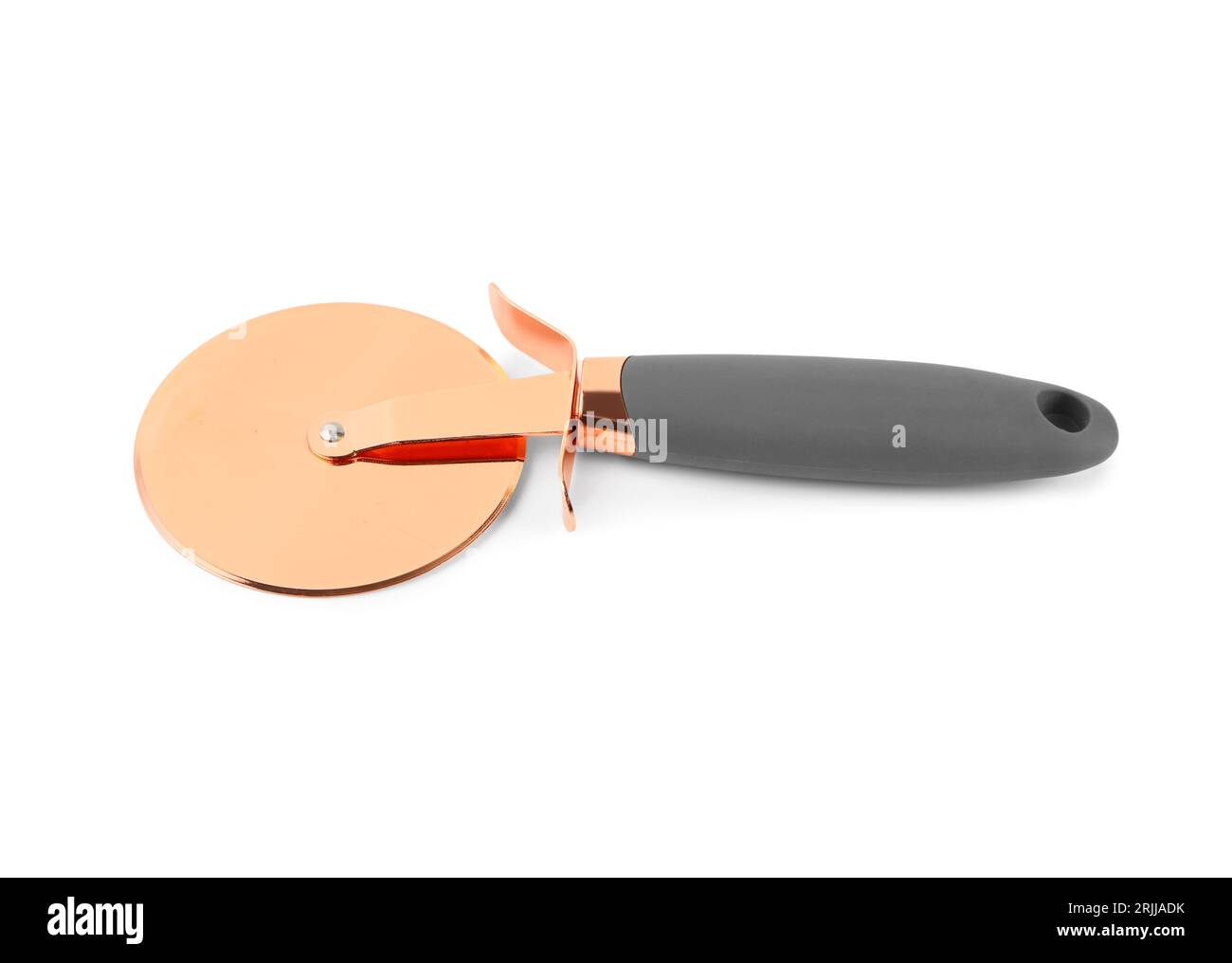 Stainless steel pizza cutter on white background Stock Photo - Alamy
