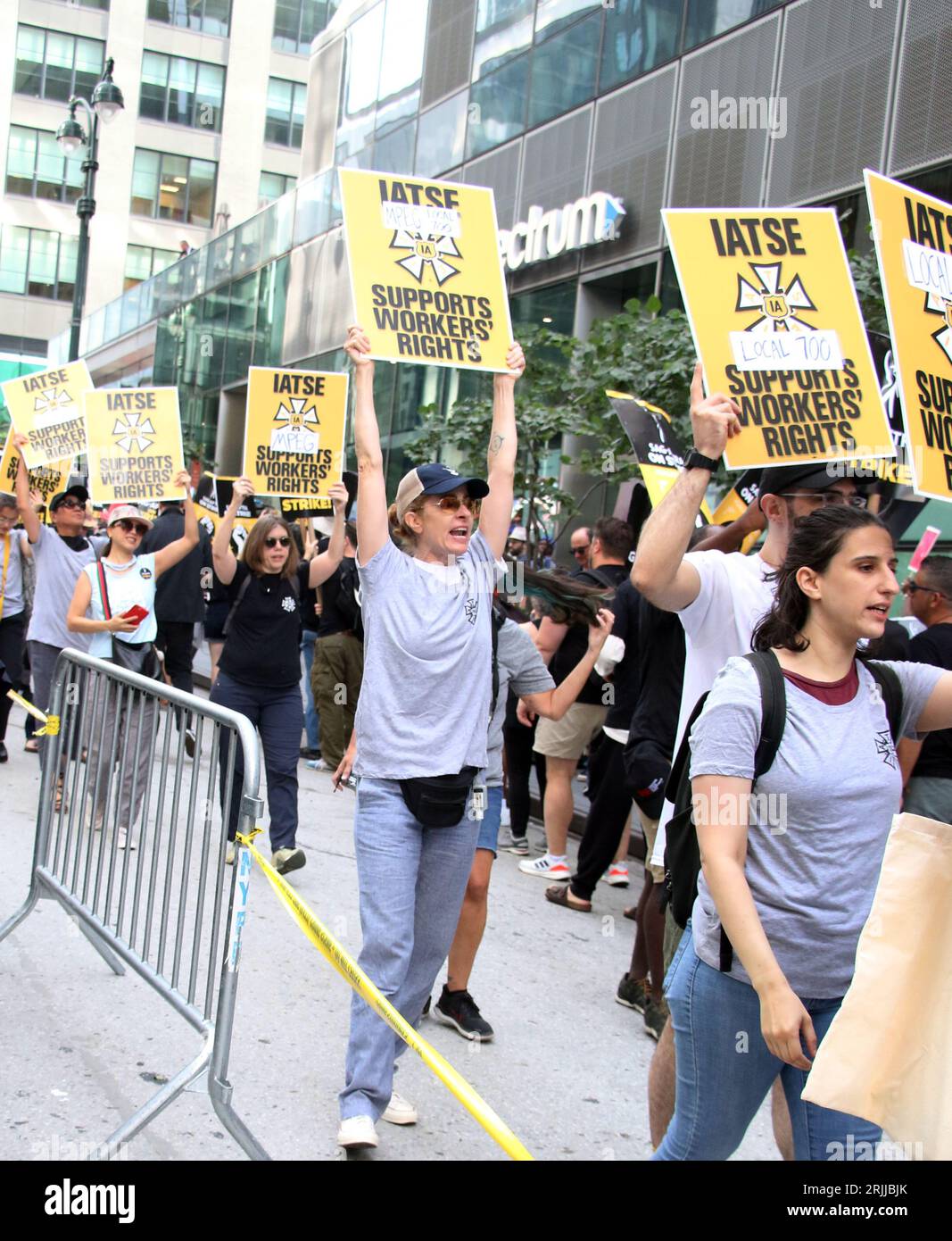 New York, NY, USA. 22nd Aug, 2023. Members of SAG-AFTRA, IATSE and the ...