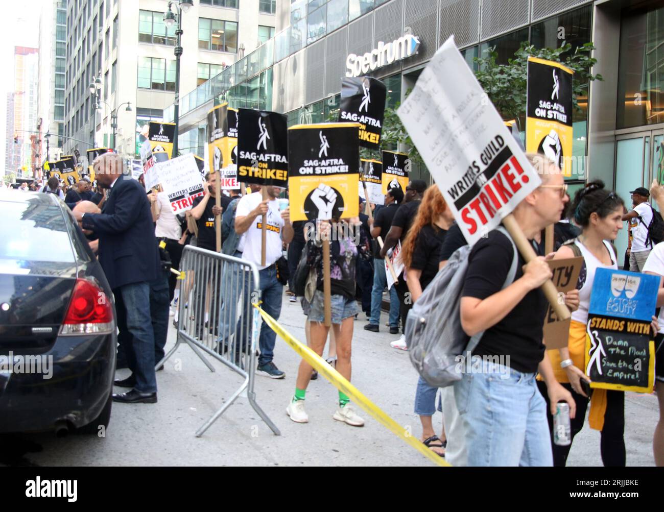 New York, NY, USA. 22nd Aug, 2023. Members of SAG-AFTRA, IATSE and the ...