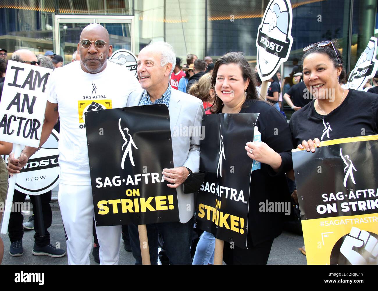 New York, NY, USA. 22nd Aug, 2023. Members of SAG-AFTRA, IATSE and the ...