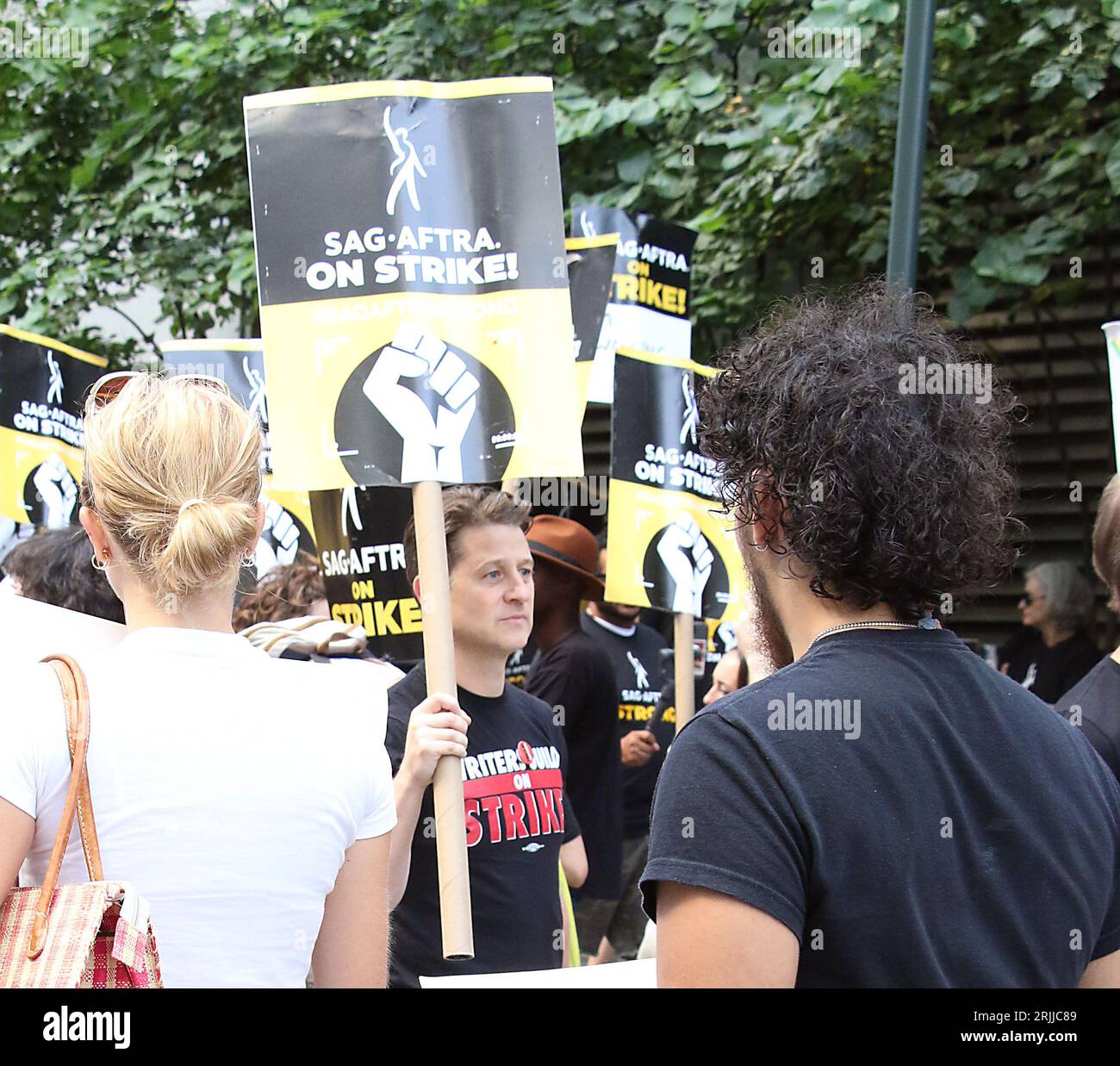 New York, NY, USA. 22nd Aug, 2023. Members of SAG-AFTRA, IATSE and the ...
