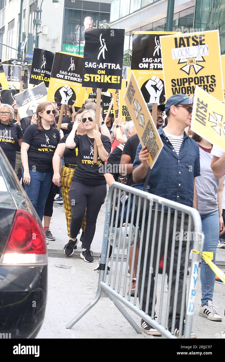 New York, NY, USA. 22nd Aug, 2023. Members of SAG-AFTRA, IATSE and the ...