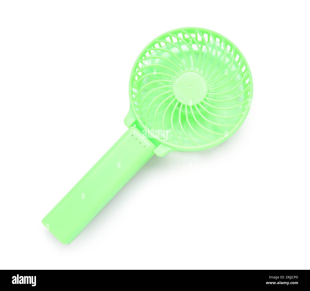Small green electric fan on white background Stock Photo - Alamy