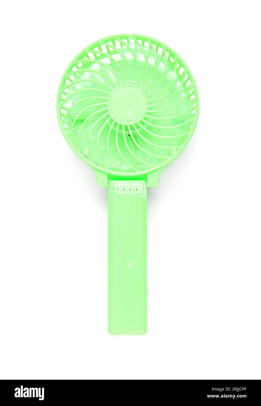 Small green electric fan on white background Stock Photo - Alamy